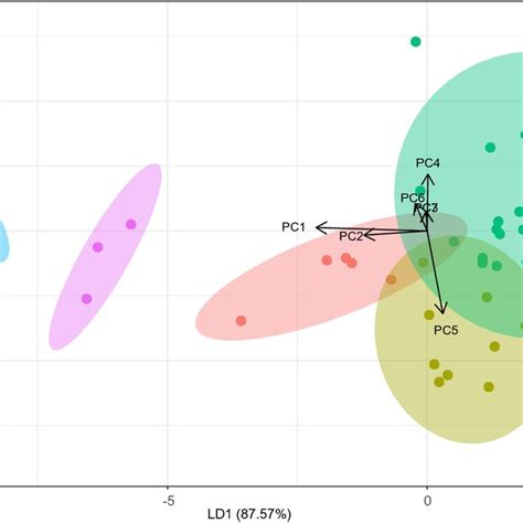 figure showing a two dimensional plot of discriminant function analysis