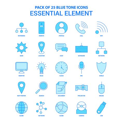 Essential Element Blue Tone Icon Pack 25 Icon Sets 14191578 Vector Art