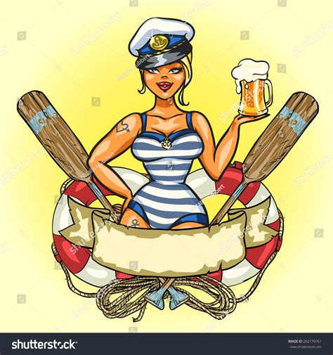 Sexy Pin Up Sailor Girl With Cold Beer Stock Vector Illustration Shutterstock