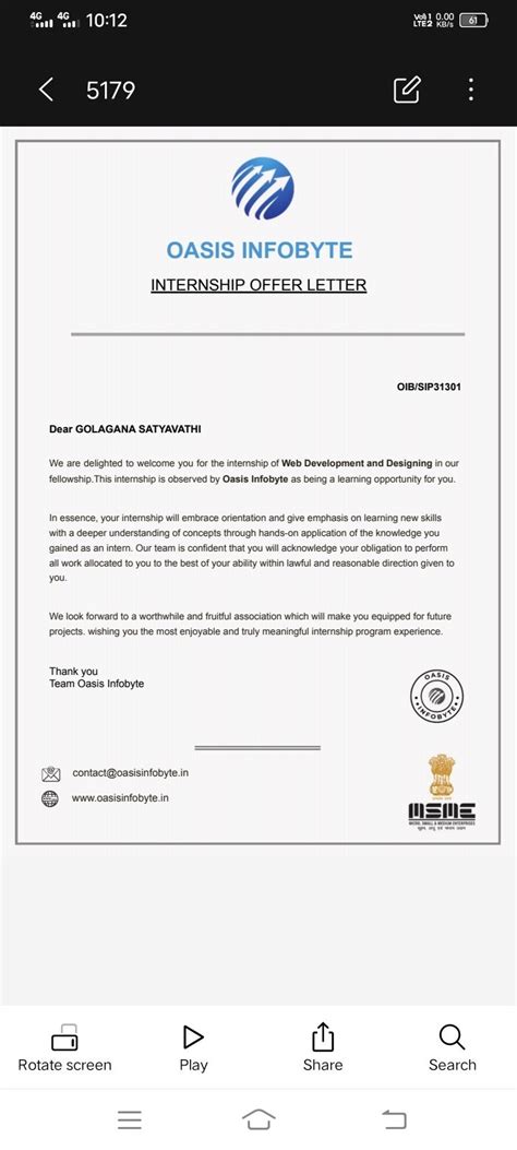 Golagana Satyavathi On Linkedin Intern Finalyear Oasisinfobyte Oasis