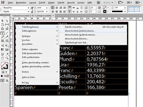 using tabulators and tables in adobe indesign