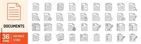 Document Line Icons Set Paper Document Sheet Mark Folded Paper And Outline Document Vector