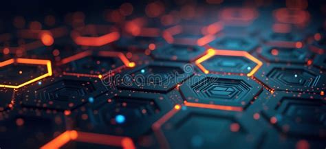 Abstract Tech Grid With Glowing Hexagons Dark Futuristic Structure