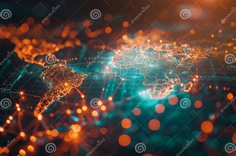 Global Network Connections With Digital World Map And Glowing Data Points Stock Illustration