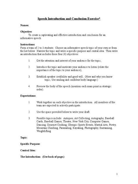 Speech Introduction And Conclusion Exercise Spg 20061 Pdf Human Communication Semiotics