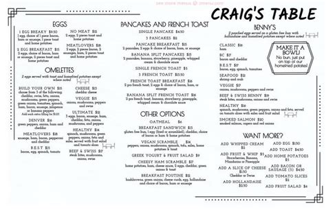 Online Menu Of Craigs Table Restaurant Quesnel British Columbia V2j