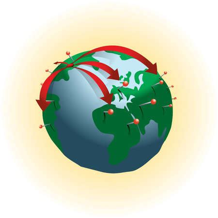 Stock Illustration Globe With Arrows Pointing At Pin Points