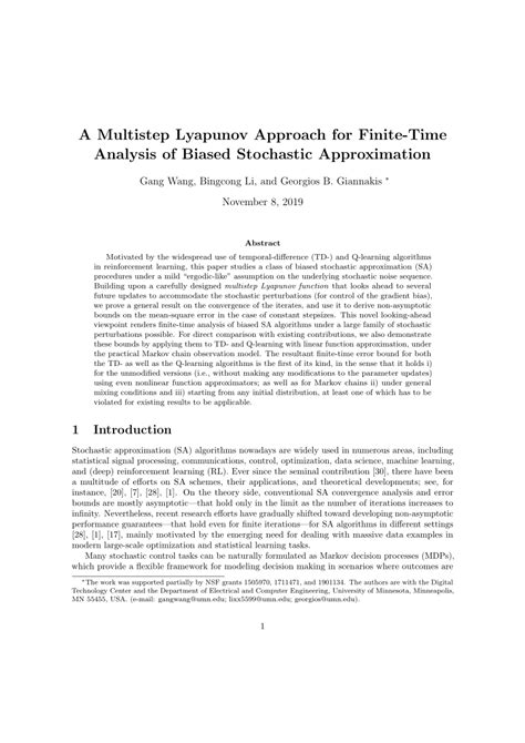 Pdf A Multistep Lyapunov Approach For Finite Time Analysis Of Biased Stochastic Approximation