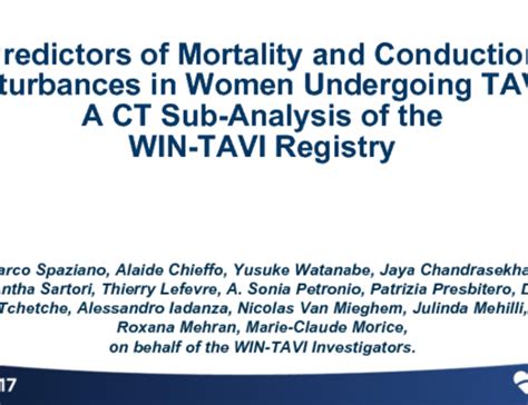 Featured Lecture Predictors Of Mortality And Conduction Disturbances In Women Undergoing Tavr