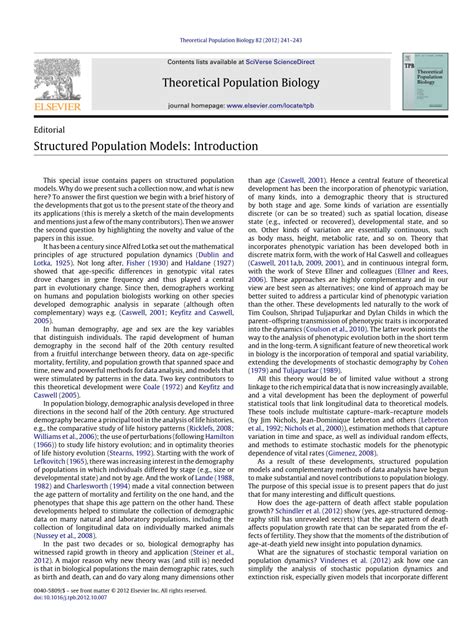 Pdf Structured Population Models Many Methods A Few Basic Concepts
