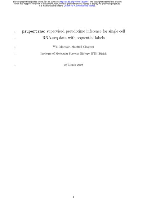 Pdf Psupertime Supervised Pseudotime Inference For Single Cell Rna Seq Data With Sequential