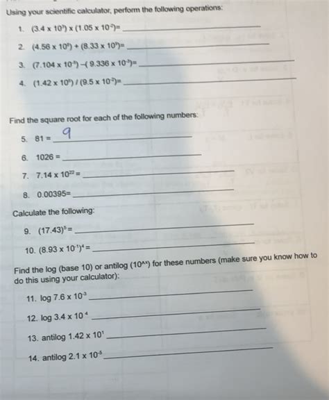 Solved Using Your Scientific Calculator Perform The Following