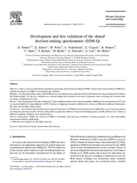 Pdf Development And First Validation Of The Shared Decision Making Questionnaire Sdm Q