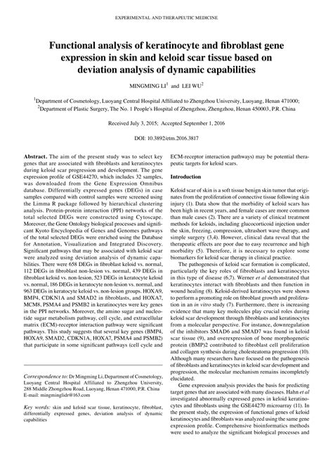 Pdf Functional Analysis Of Keratinocyte And Fibroblast Gene