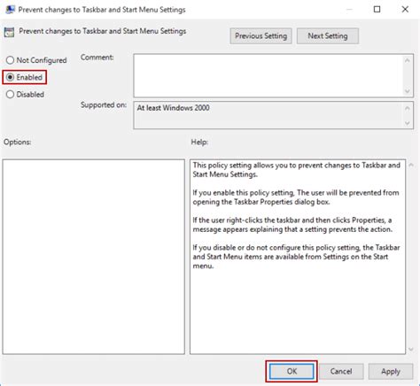 Disable Changing Taskbar And Start Menu Settings On Windows