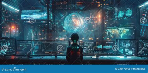 Researcher And Ai Visualizing Complex Data In High Tech Workspace Aig60 Stock Image Image Of