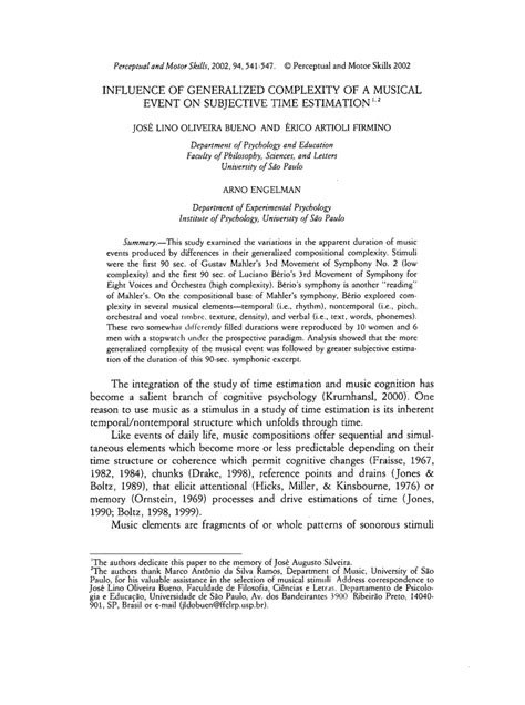 Pdf Influence Of Generalized Complexity Of A Musical Event On