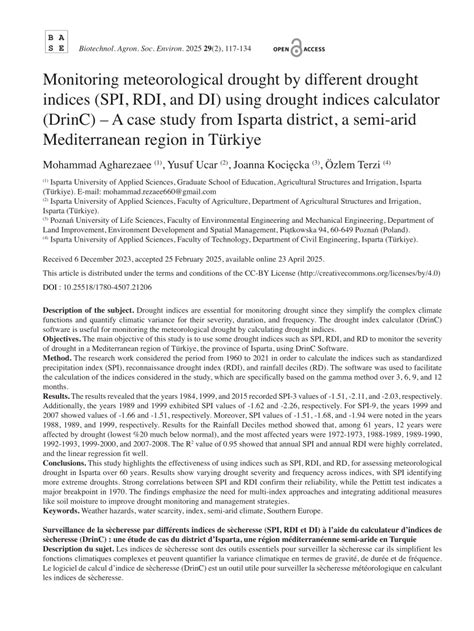 Pdf Monitoring Meteorological Drought By Different Drought Indices Spi Rdi And Di Using