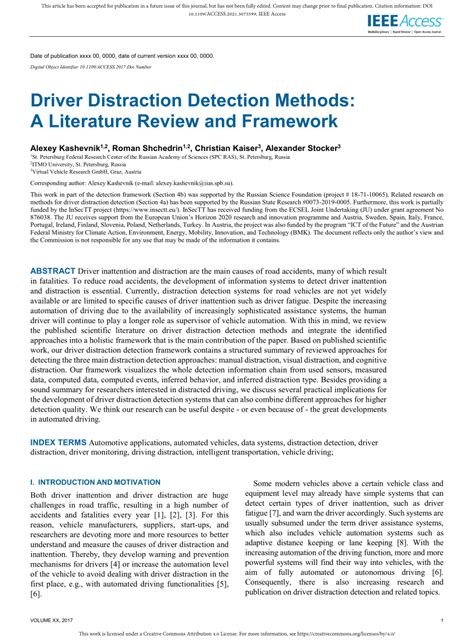 Pdf Driver Distraction Detection Methods A Literature Review And