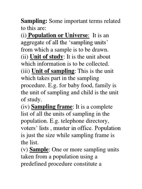 Sampling Some Important Terms Related Pdf Sampling Statistics