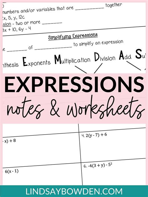Simplifying And Evaluating Expressions Notes And Worksheets
