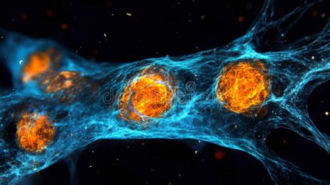 Intricate Cellular Network Glowing Bright Orange And Blue Stock