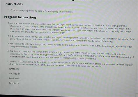 Solved Instructions 1 Create A Java Program Using Eclipse