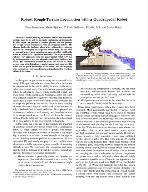 Pdf Robust Rough Terrain Locomotion With A Quadrupedal Robot