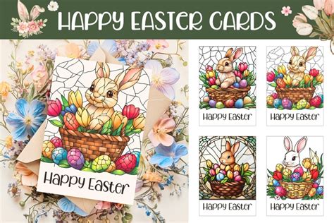 Easter Greeting Card Stained Glass Easter Basket Png