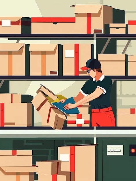 Premium Photo Postal Worker Sorting Packages In A Vibrant Distribution Center Generative Ai