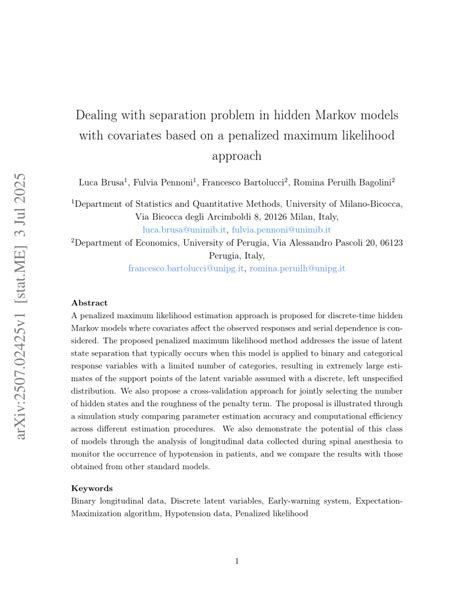 Pdf Dealing With Separation Problem In Hidden Markov Models With Covariates Based On A