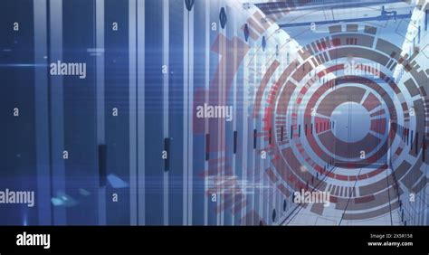 Image Of Loading Circles And Computer Language Over Data Server Room