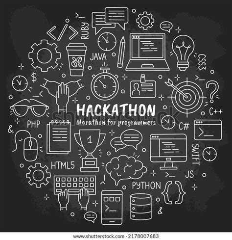 Hackathon Datathon Hand Drawn Chalk Icons Stock Vector Royalty Free 2178007683 Shutterstock