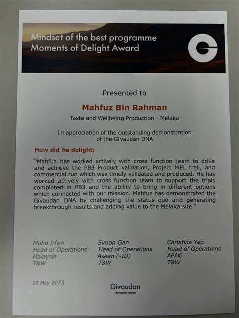Muhammad Mahfuz Abdul Rahman On Linkedin Givaudan Givaudanmelaka