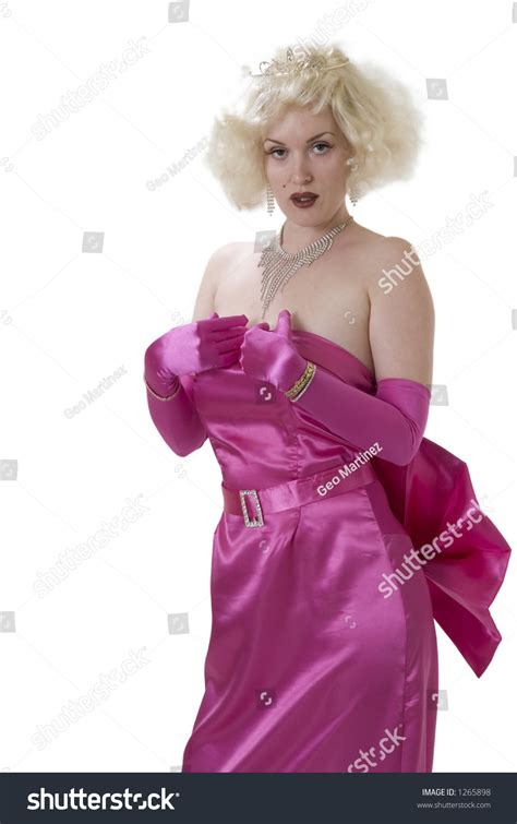 Sexy Woman Pink Satin Dress Shutterstock