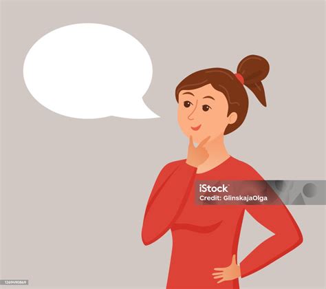 연설 거품을 가진 여자를 생각 벡터 일러스트 의 예쁜 얼굴 어린 소녀 대화 풍선 문자 기호에 대한 스톡 벡터 아트 및 기타 이미지 대화 풍선 문자 기호 심각한 여자