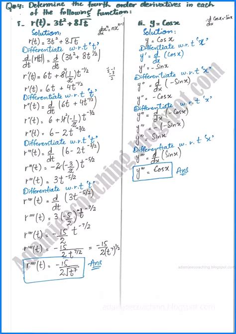 Adamjee Coaching Higher Order Derivatives And Applications Exercise