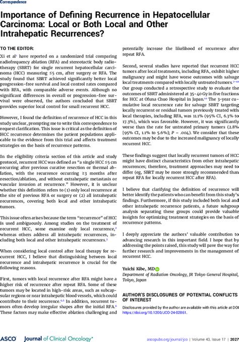 Importance Of Defining Recurrence In Hepatocellular Carcinoma Local Or Both Local And Other
