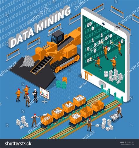 data mining abstract isometric concept tablet stock vector royalty