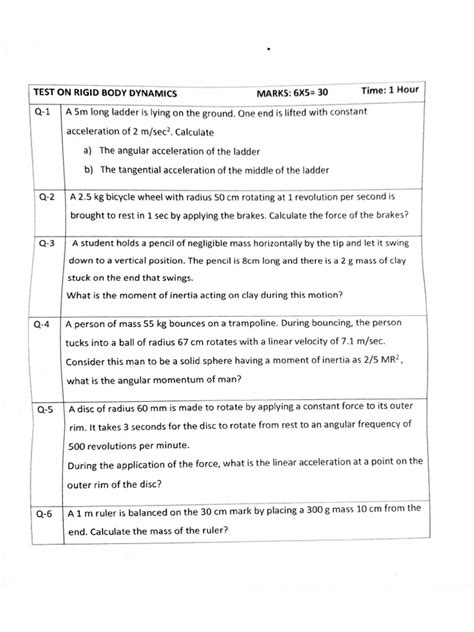 Rigid Body Dynamics Test Pdf