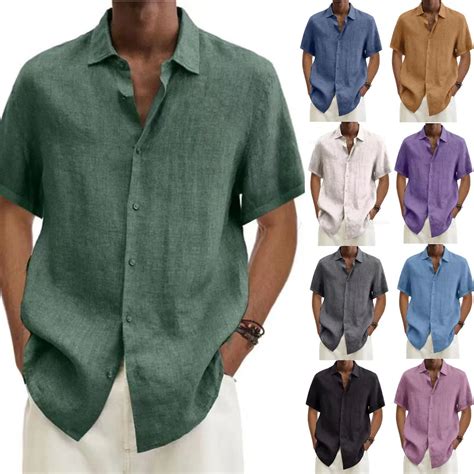 Men Short Sleeved Shirt Linen Linen Shirts Men Button Collar Cotton