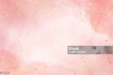 황금 크래커와 추상 먼지 홍당무 액체 수채화 배경 파스텔 핑크 대리석 알코올 잉크 그리기 효과 결혼 초대를 위한 벡터 일러스트