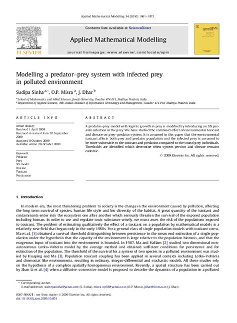 Pdf Modelling A Predatorprey System With Infected Prey In Polluted