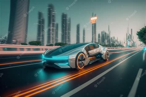 Premium Photo Fast Electric Car With Futuristic Autonomous Sensor