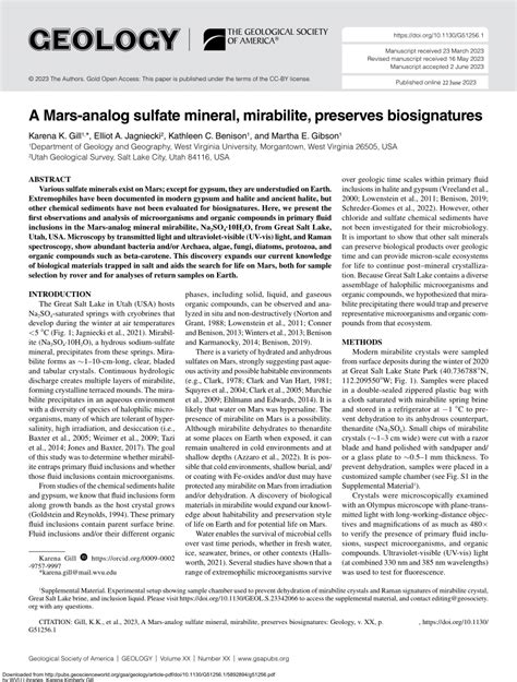 Pdf A Mars Analog Sulfate Mirabilite Traps And Preserves Biological