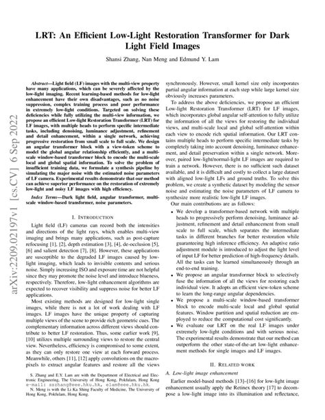 Lrt An Efficient Low Light Restoration Transformer For Dark Light