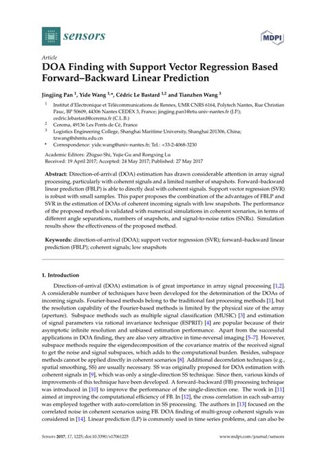 Pdf Doa Finding With Support Vector Regression Based Forwardbackward