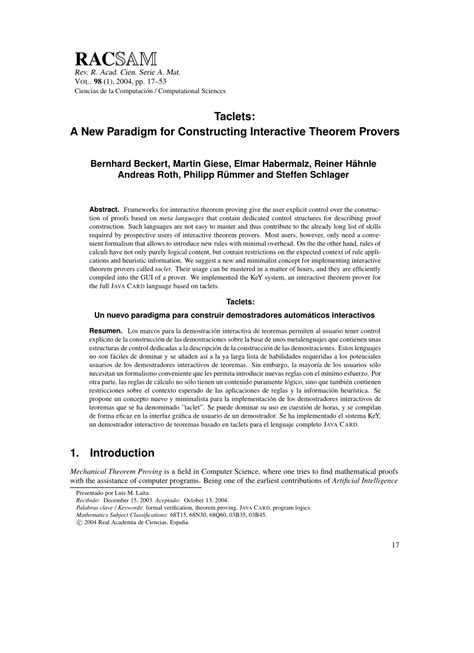 Pdf Taclets A New Paradigm For Constructing Interactive Theorem Provers