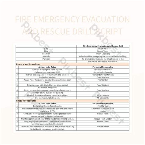 Fire Emergency Evacuation And Rescue Drill Script Excel Template Free