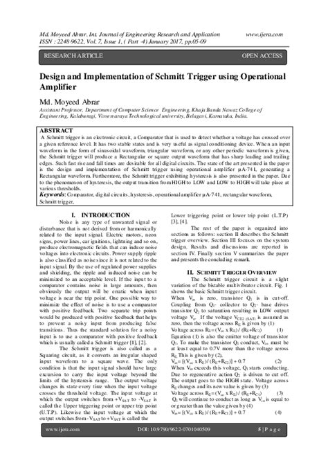 pdf design and implementation of schmitt trigger using operational